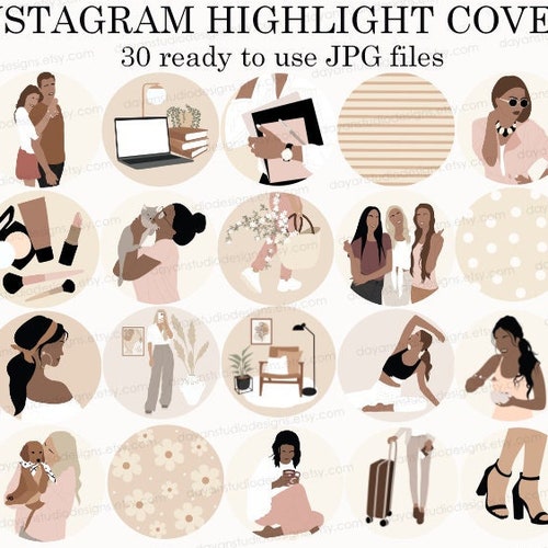 Lifestyle Highlight Covers for Instagram Woman Illustration - Etsy