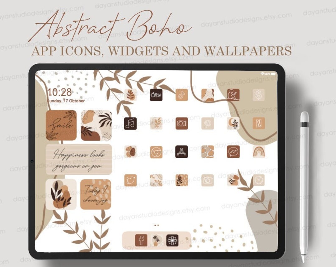 Classic iPad Desktop Icons, Beige Brown Cream iPad App Icons, Boho iPad ...