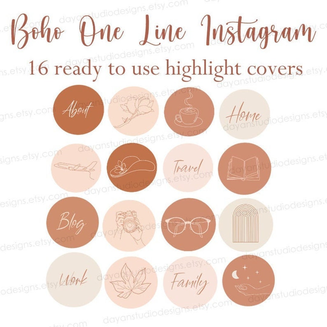 Minimalist Instagram Highlight Covers, Line Art Boho Travel Icons ...