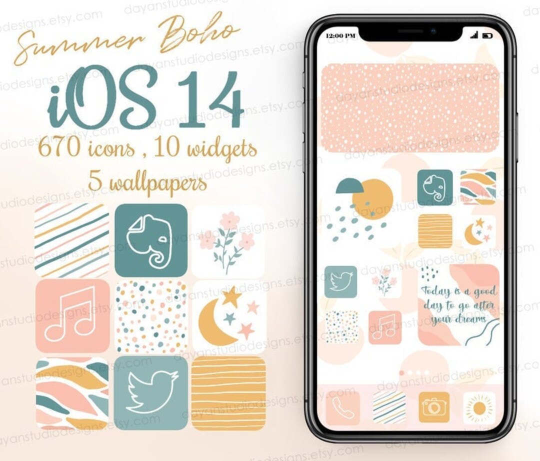 Paquete de temas de íconos Summer Boho iOS 18, estética Boho para ...