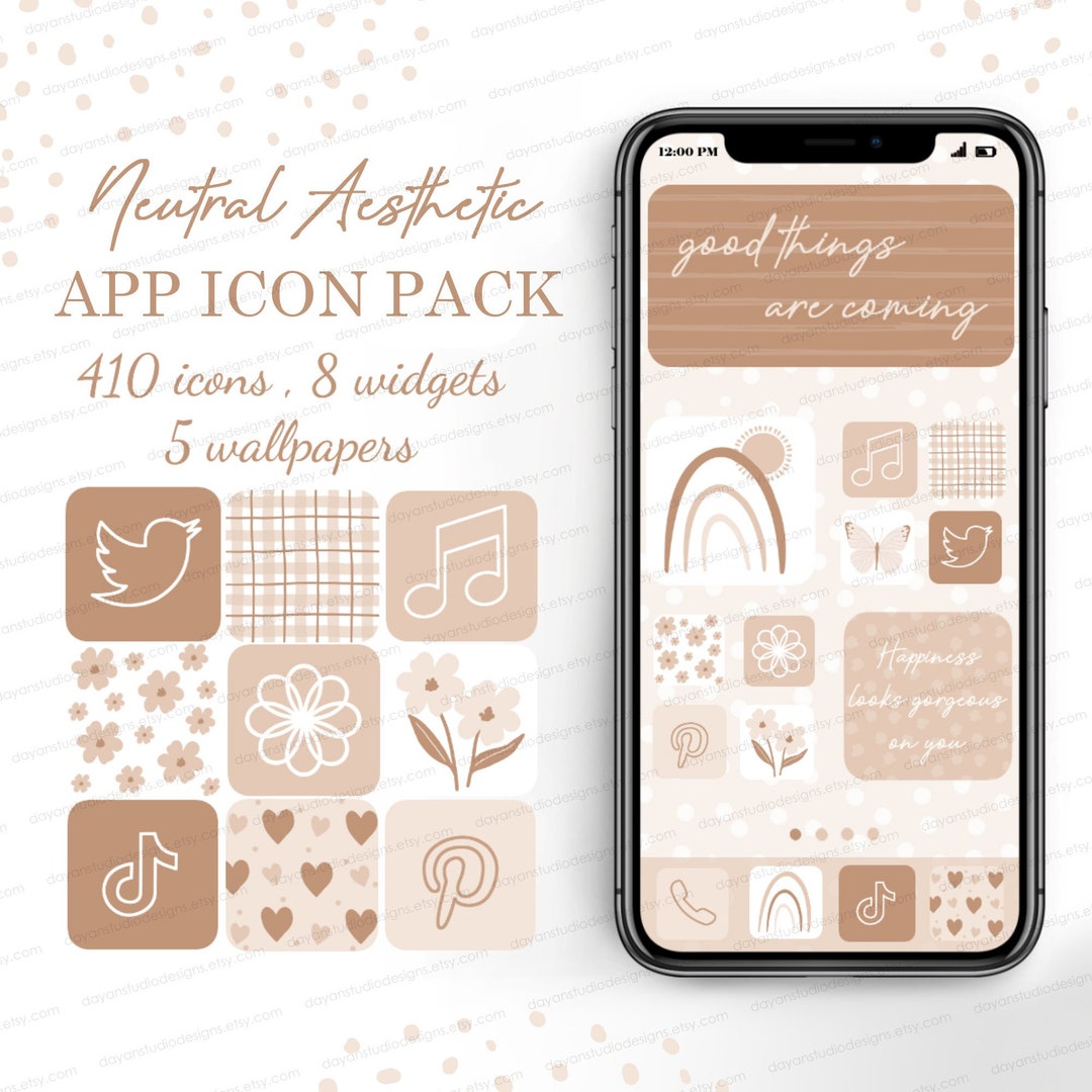 Boho App Icons iPhone Ios 18 Theme Pack, Cream Beige Aesthetic Home ...