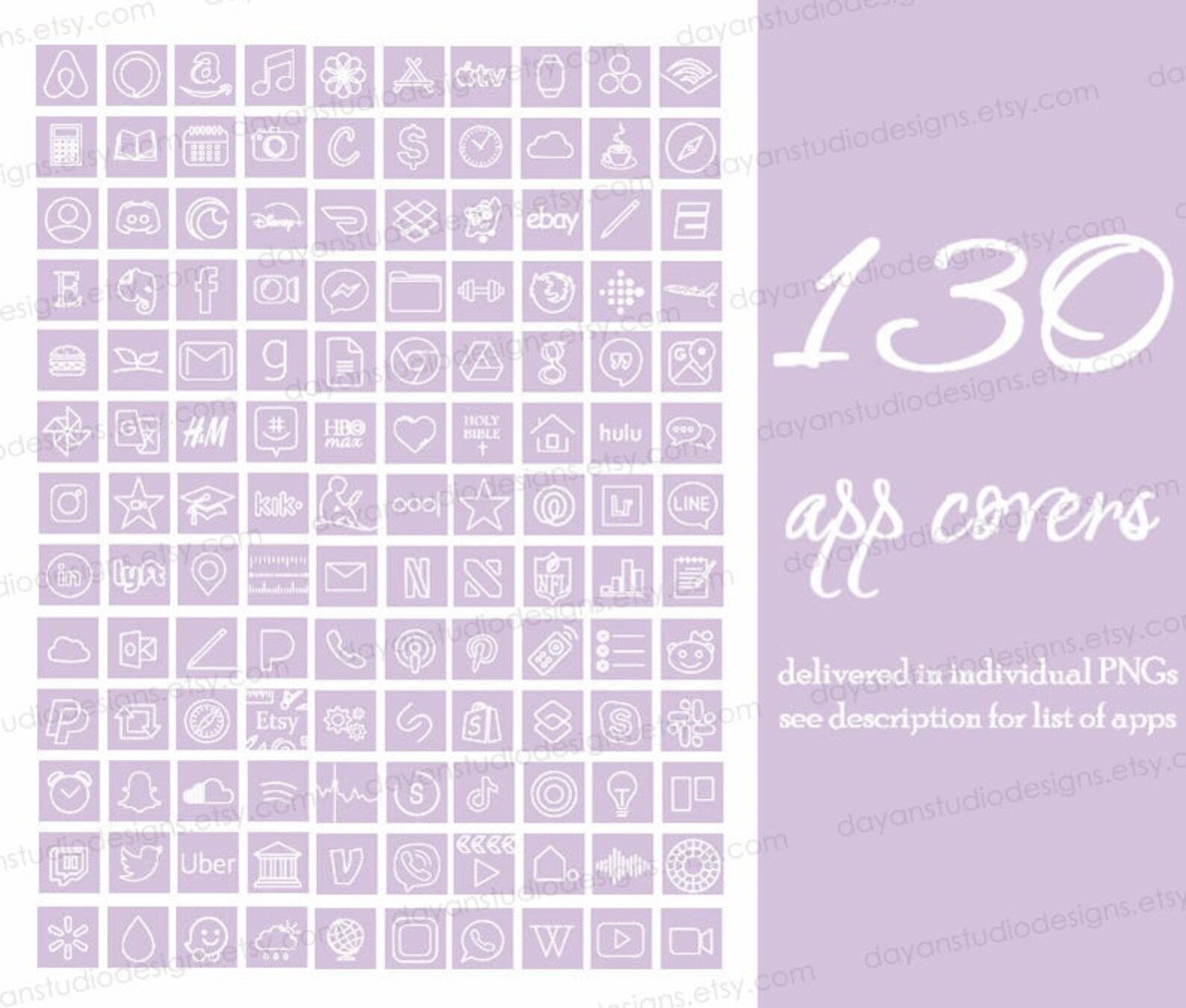 IPhone Ios App Icon Pastel Purple Pack, White App Icons, Aesthetic ...