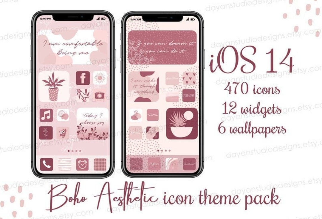 Ios App Icons Boho, Pink iPhone Icons Aesthetic Shortcuts Icons, Phone ...