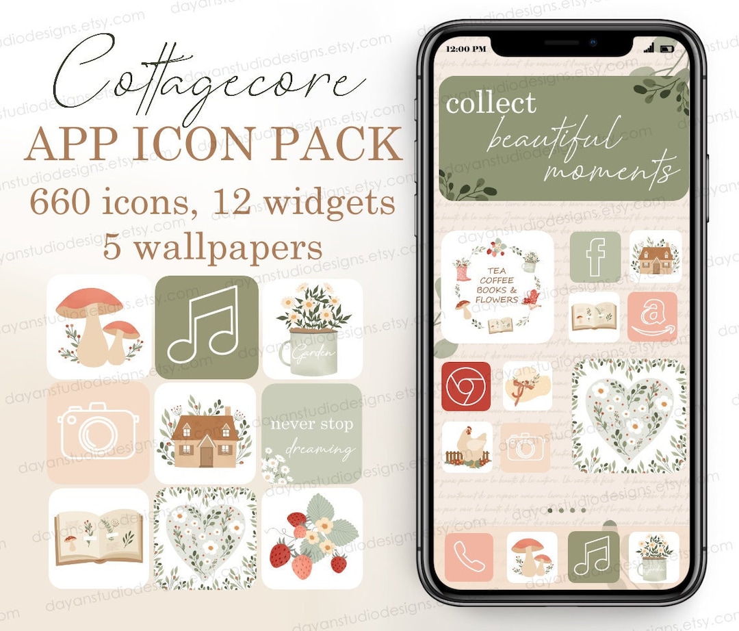 Cottagecore Ios App Icons, Aesthetic iPhone Icons, Spring Ios 18 App ...