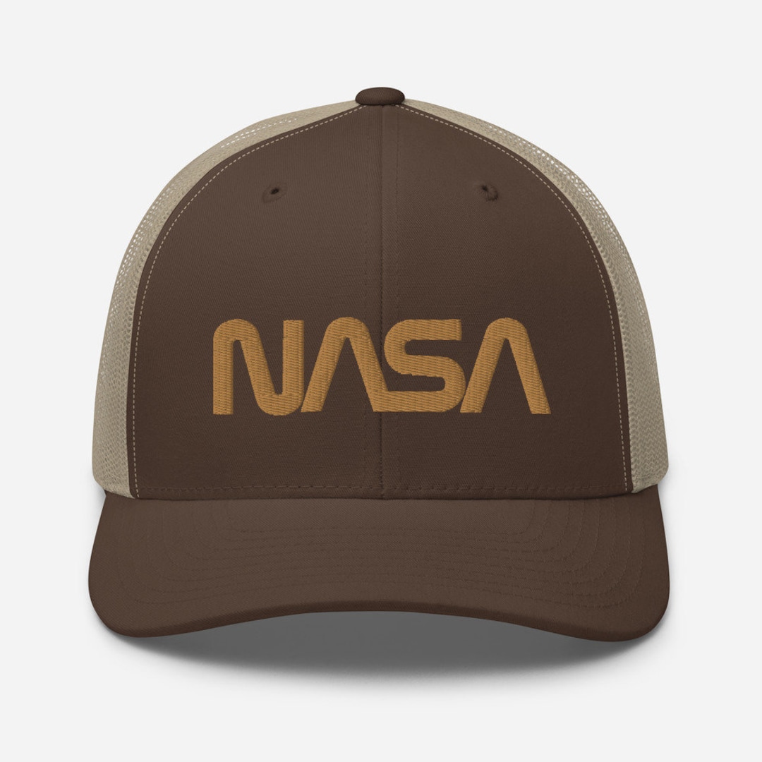 Khaki NASA Cap, Mesh Trucker Cap, Brown Mesh Cap, Brown Color NASA on ...