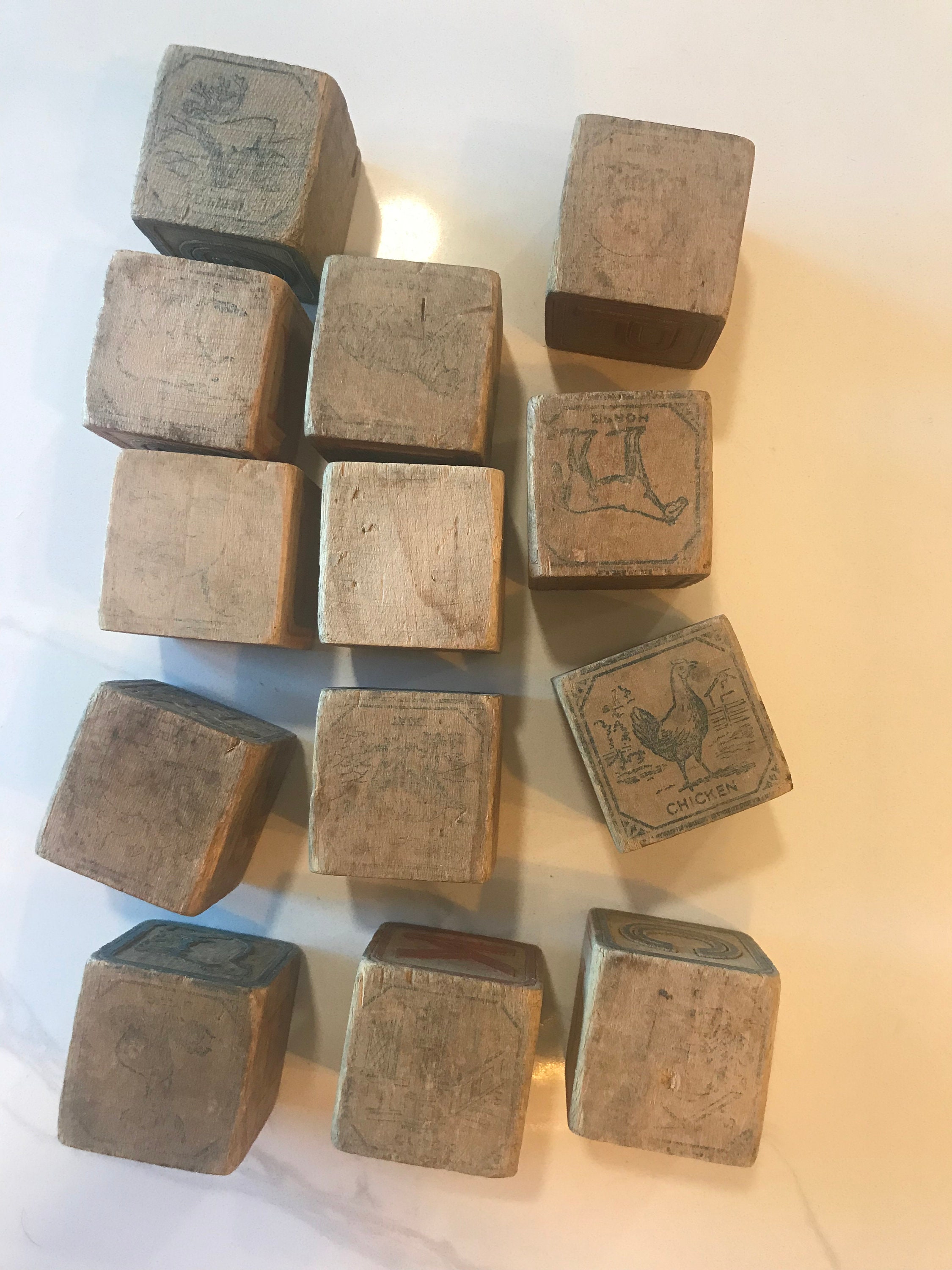 Primitive Wooden Toy Blocks W/alphabet, Numbers & Pictures - Etsy