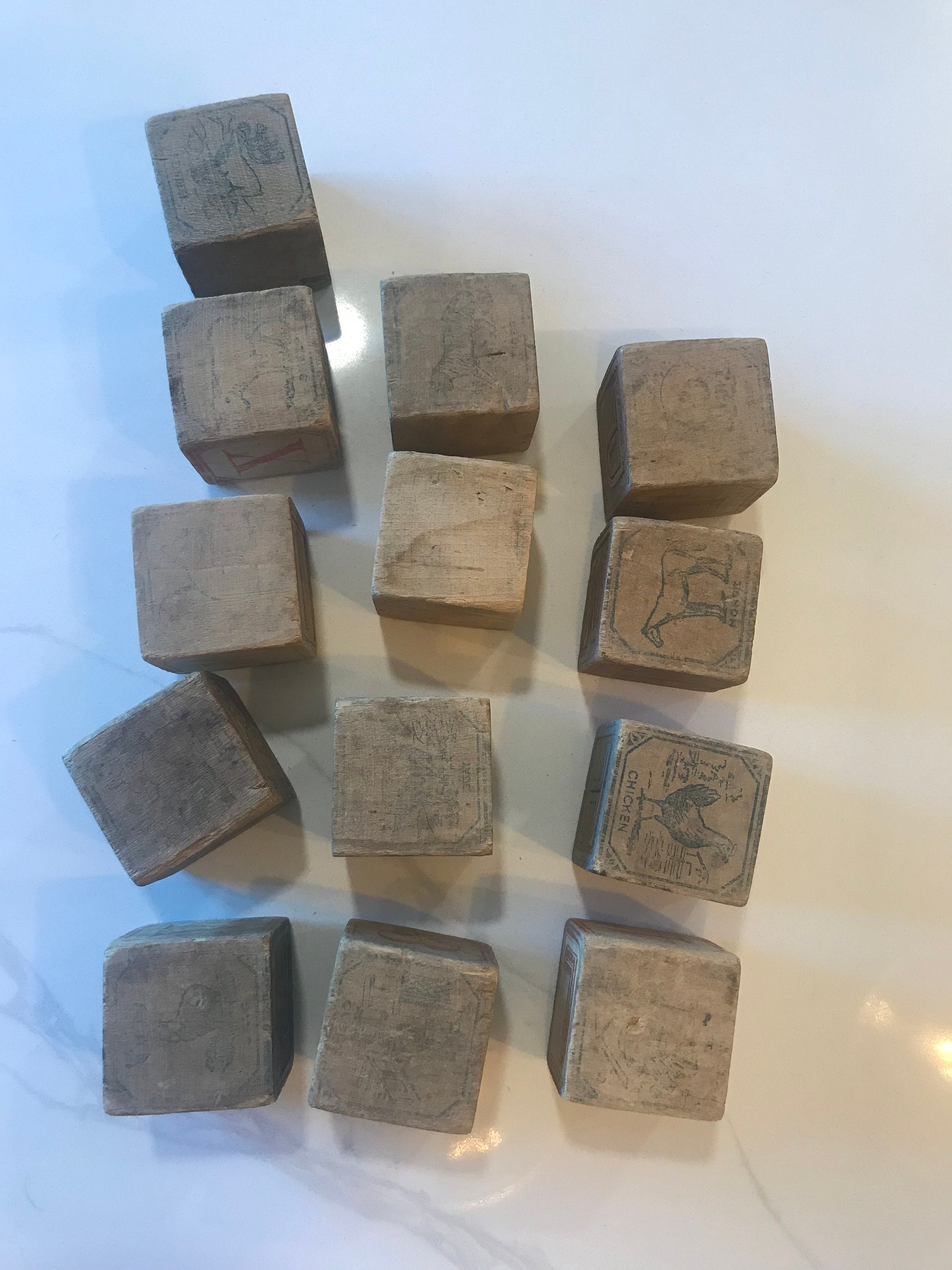 Primitive Wooden Toy Blocks W/alphabet, Numbers & Pictures - Etsy