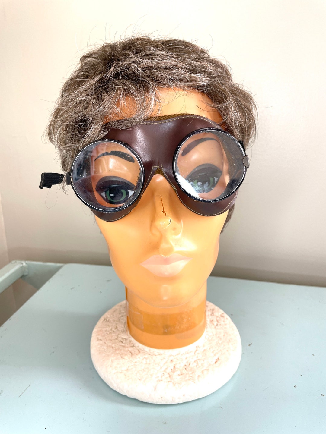 Vintage Willson Metal and Leather Clear Circle Lens Safety Goggles ...
