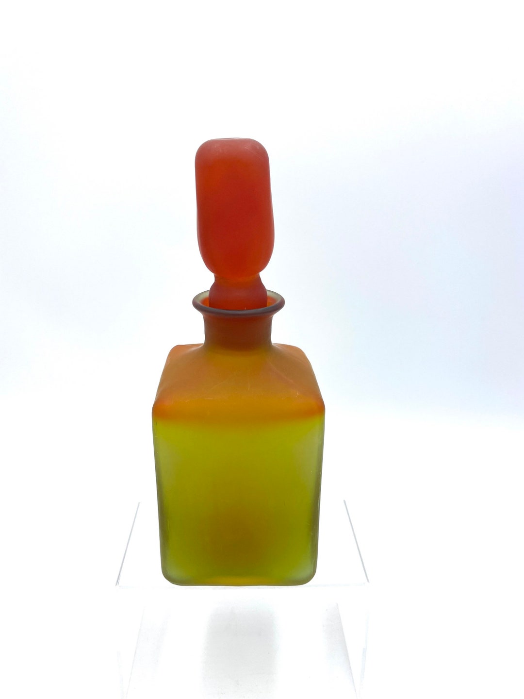 Vintage Pilgrim Glass Handblown Peachblow Square Decanter With Stopper ...