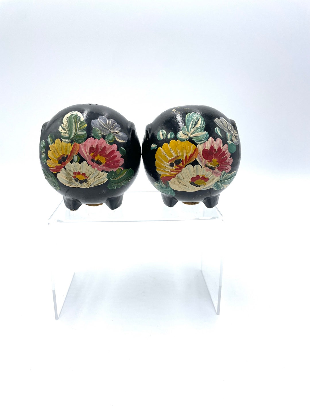 Vintage 1930-1940s Harper J Ransburg Black Hand Painted Floral ...