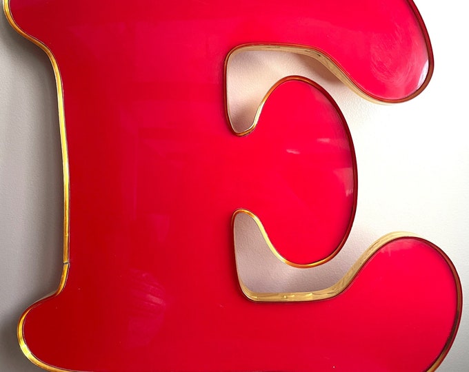 Vintage 17 Inch Acrylic Red & Gold Sign Capital Letter E - Etsy