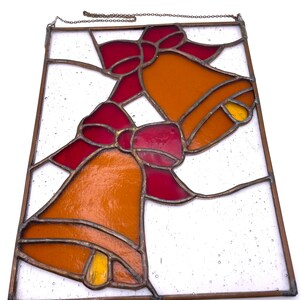 Vintage Leaded Christmas Bells Window Hanging Stained Glass Decorative ...
