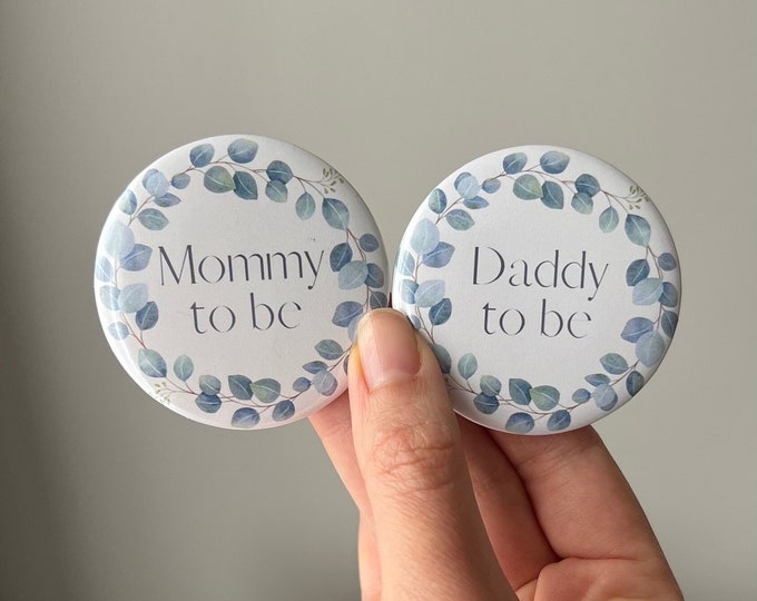 Eucalyptus Mommy to Be Baby Shower Pin, Daddy to Be Badge, Greenery ...