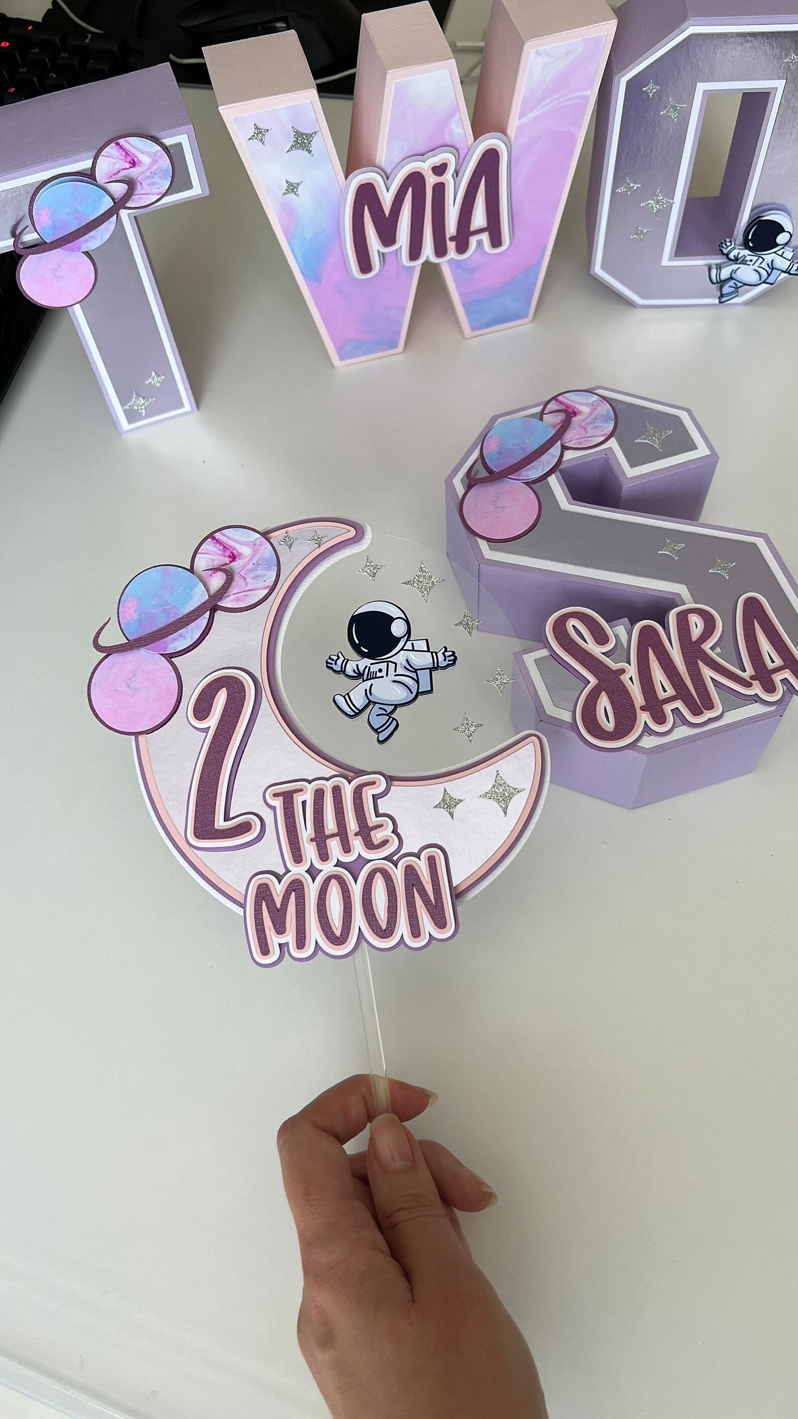 Two the Moon Cake Topper Space Cake Topper Astronaut Cake Topper Outer ...