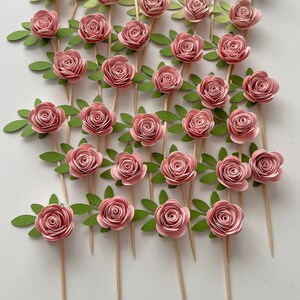 Rose Cupcake Toppers, Pink Mini Roses Cupcake Toppers, Flower Toppers ...