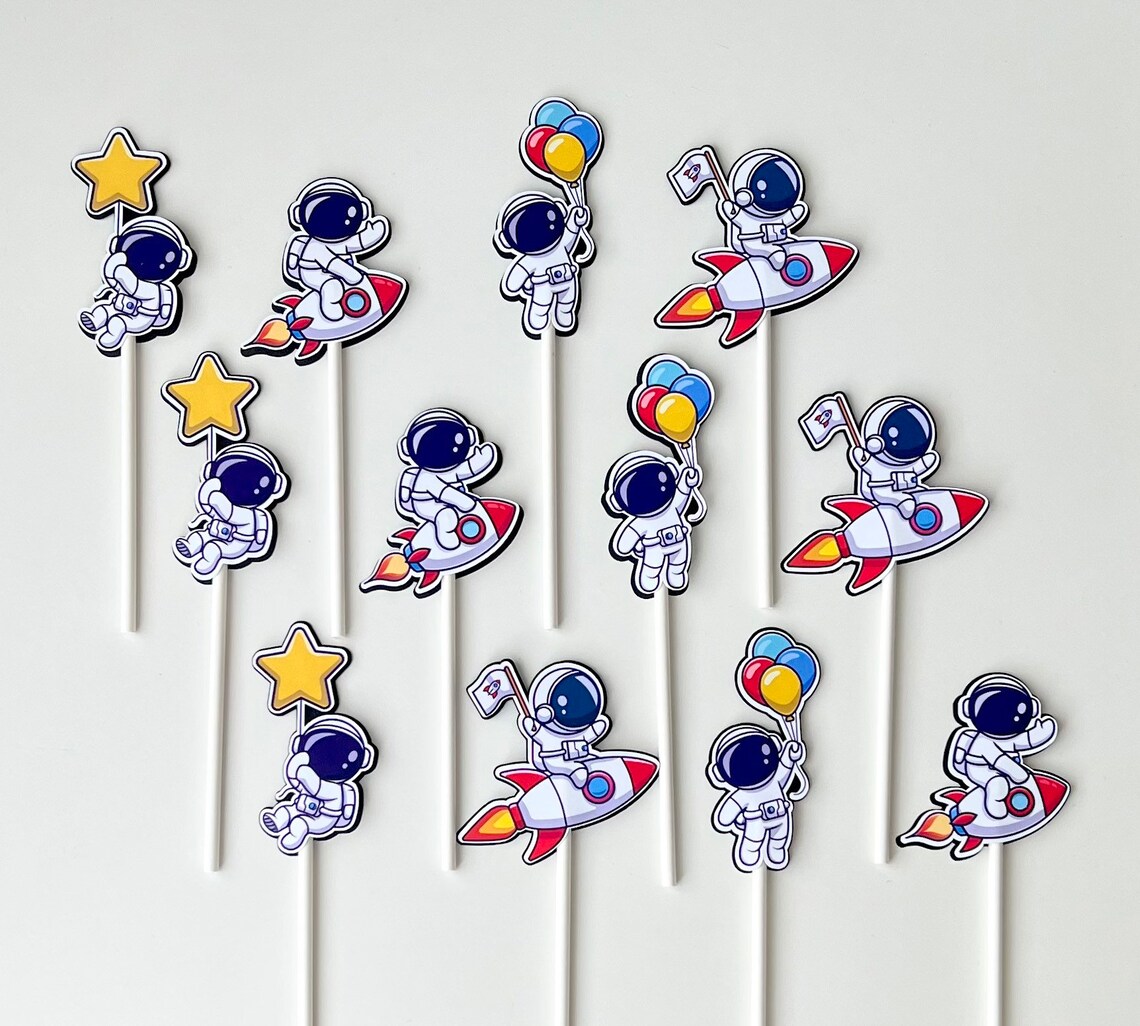 Astronaut Theme Cupcake Toppers Outer Space Cupcake Toppers - Etsy