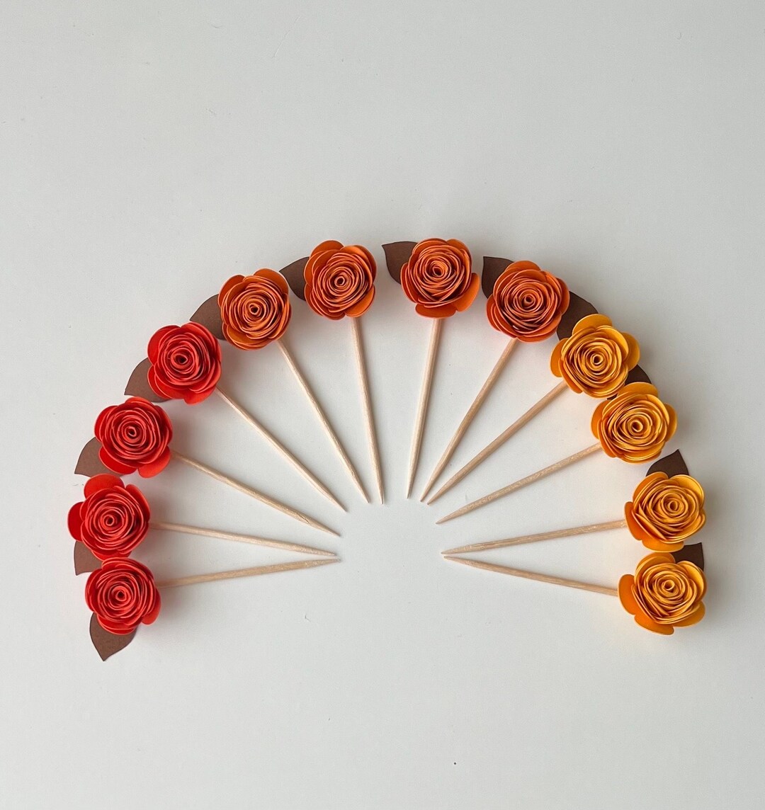 Pumpkin Rose Cupcake Toppers, Fall Ombre Mini Roses Cupcake Toppers ...