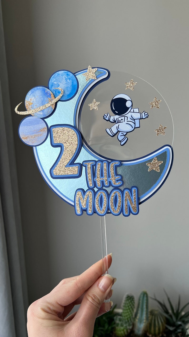 Two the Moon Cake Topper Space Cake Topper Astronaut Cake - Etsy