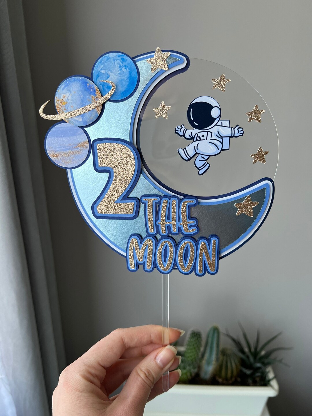 Two the Moon Cake Topper - Space Cake Topper - Astronaut Cake Topper ...
