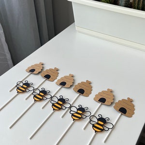 Bee Cupcake Toppers, Bee Hive Cupcake Toppers, Bumble Bee Cupcake ...