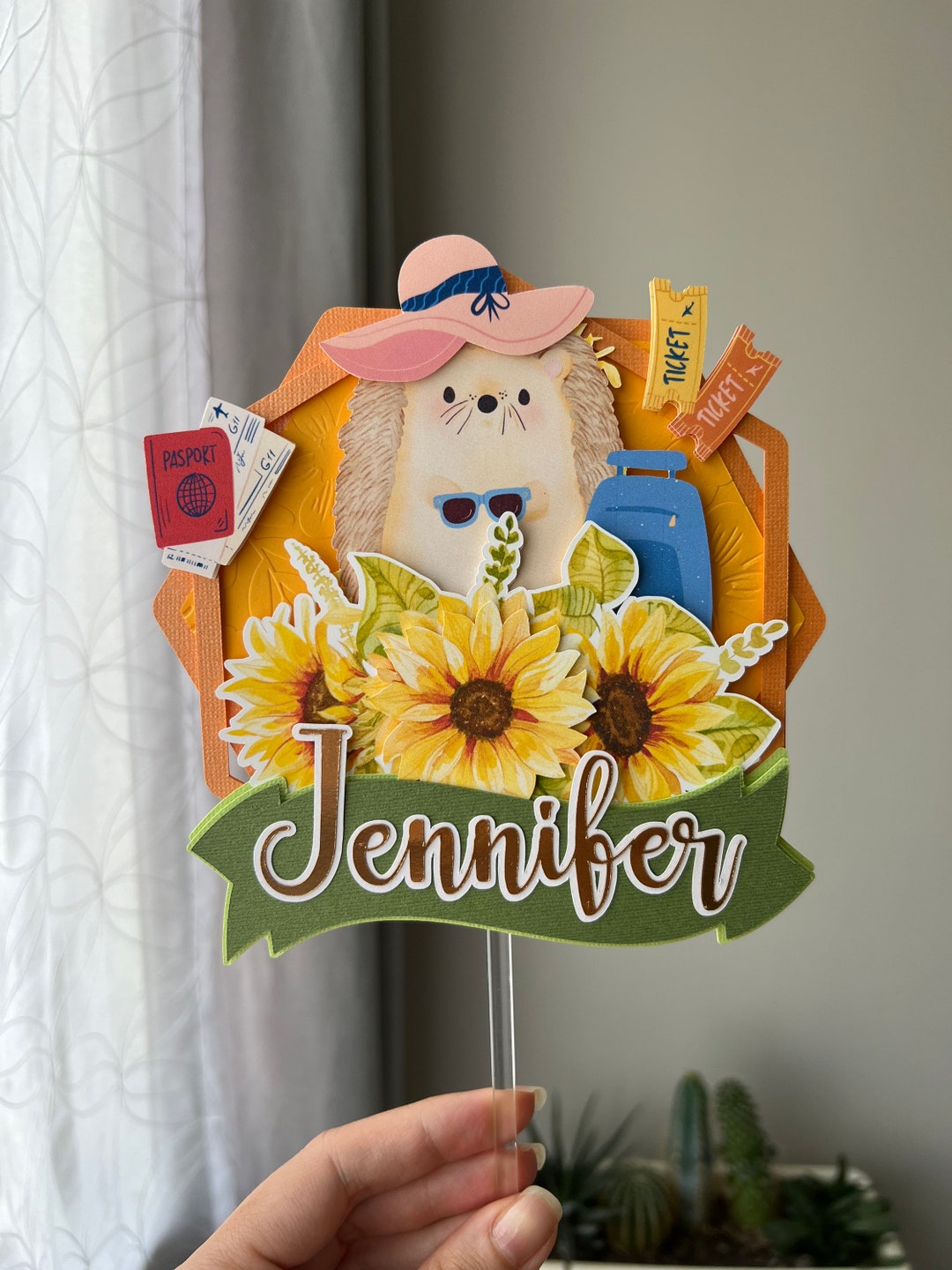 Hedgehog Cake Topper - Travel Hedgehog Theme Topper - Sunflower Cake ...