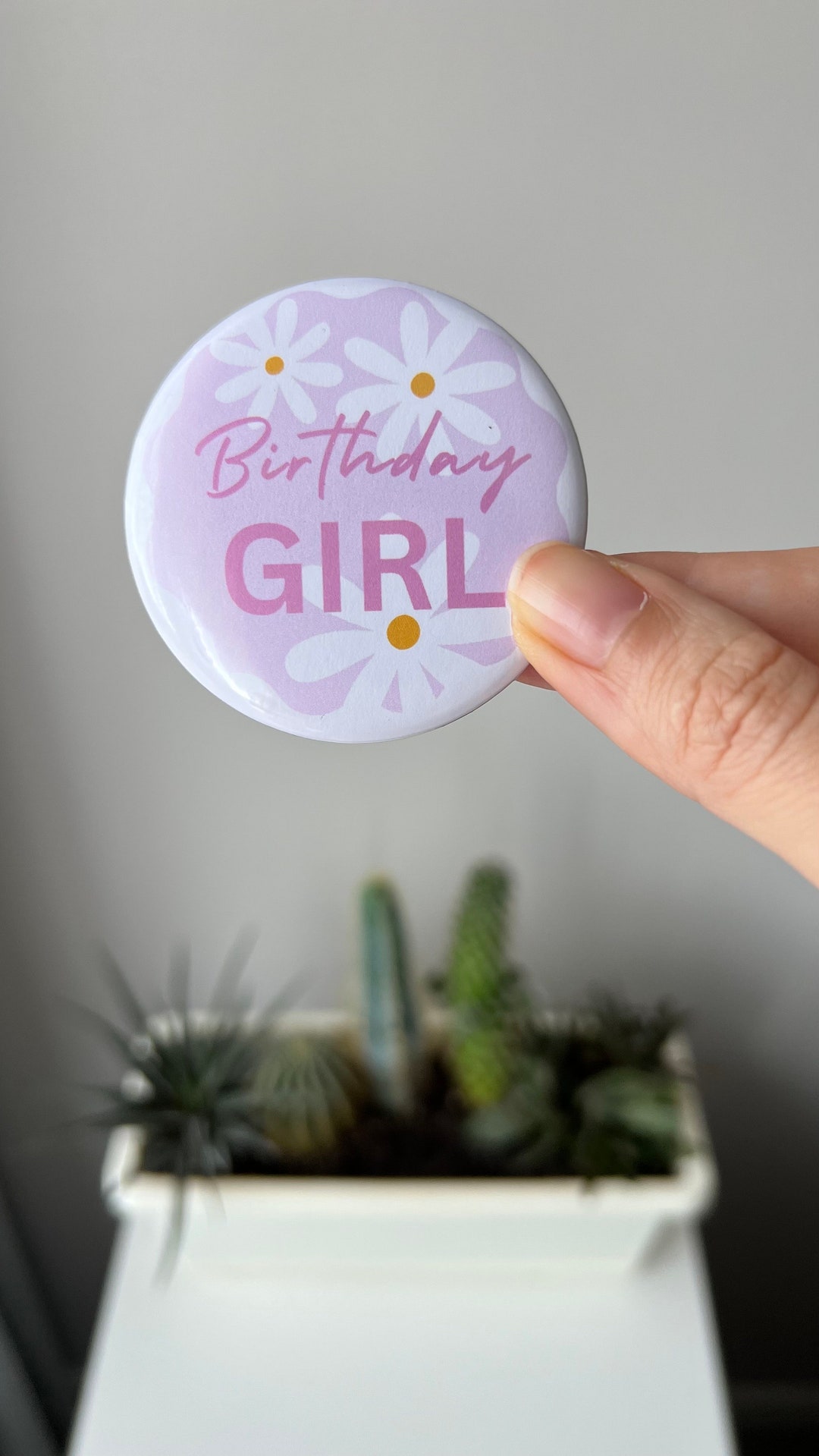 Pink Daisy Birthday Pins, Daisy Birthday Girl Badge, Girl Birthday ...