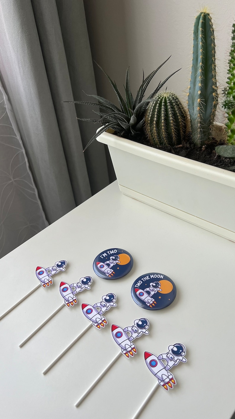 Two the Moon Birthday Pins, Space Galaxy, Astronaut Outer Space Second ...