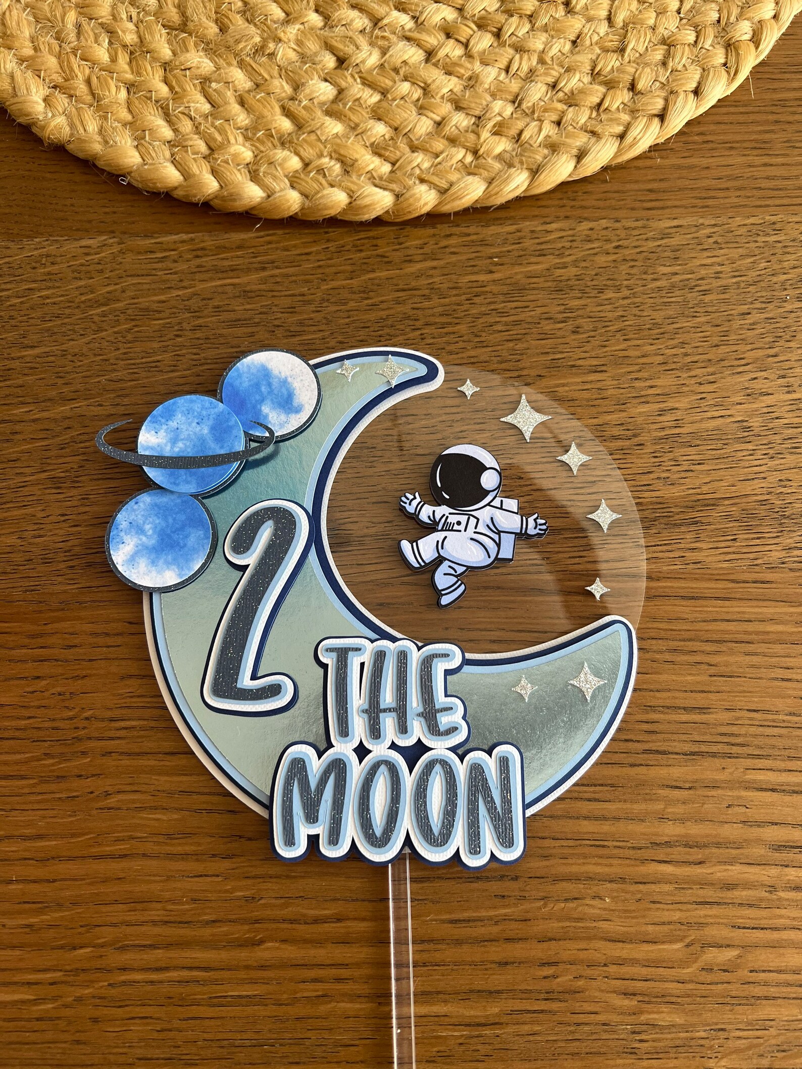 Two the Moon Cake Topper Space Cake Topper Astronaut Cake Topper Outer ...