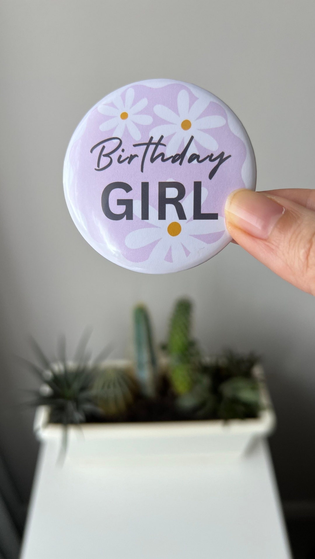 Pink Daisy Birthday Pins, Daisy Birthday Girl Badge, Girl Birthday ...