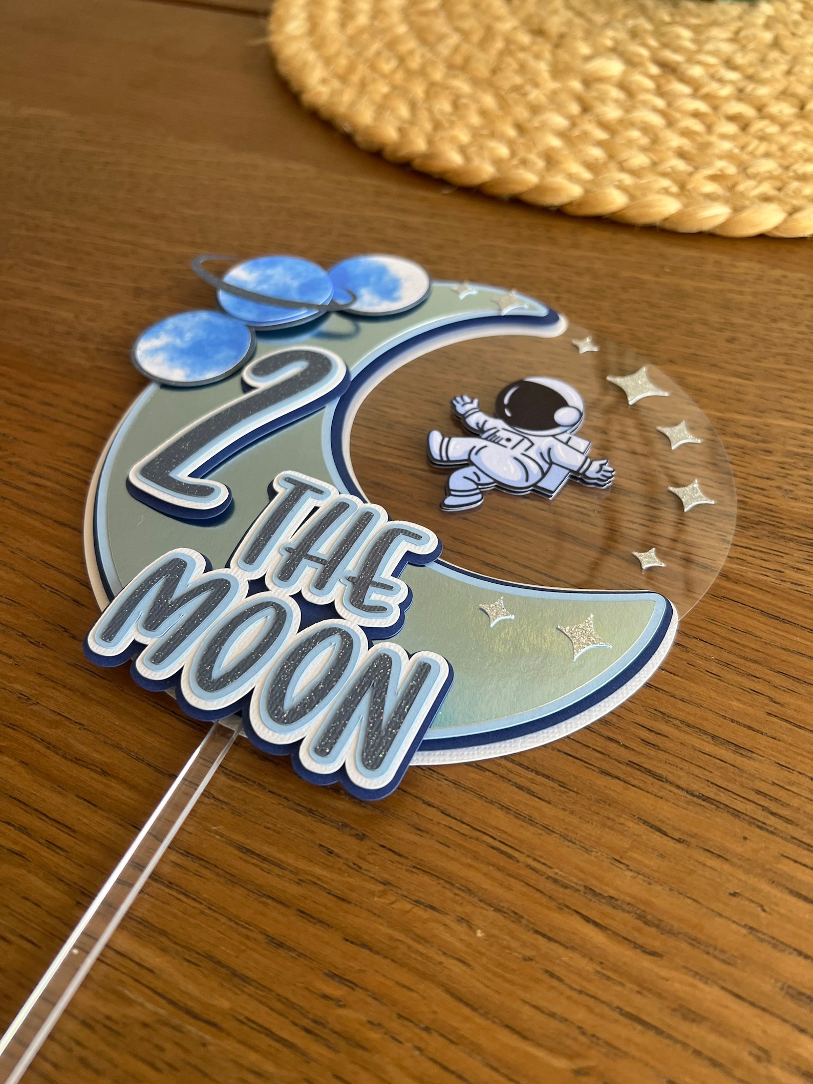 Two the Moon Cake Topper Space Cake Topper Astronaut Cake Topper Outer ...