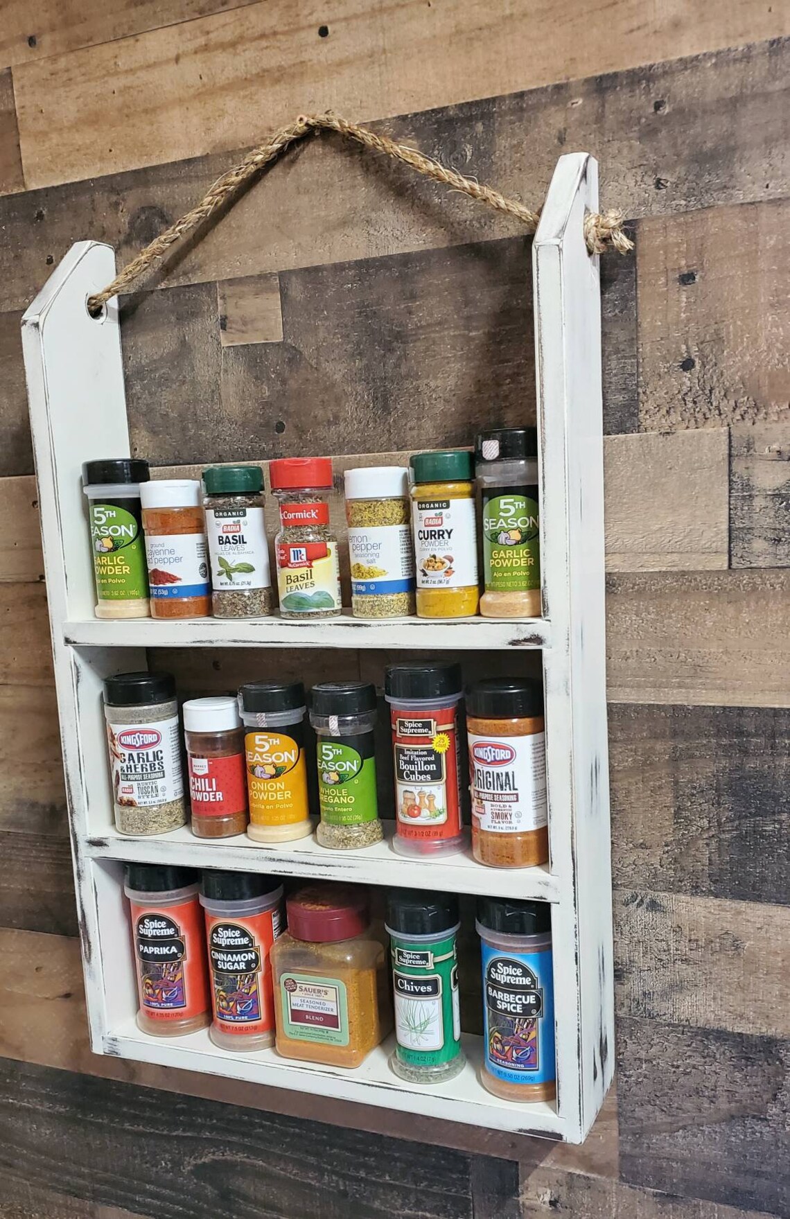 Farmhouse style solid wood rustic spice rack white distressed | Etsy