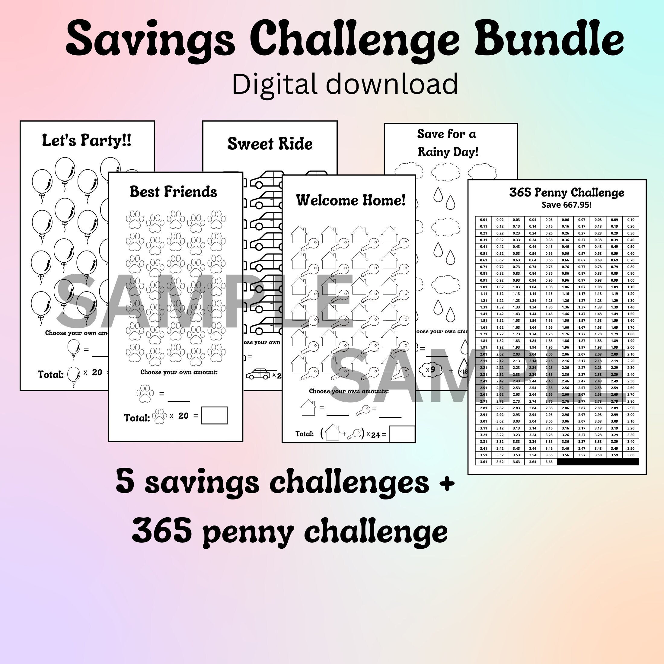 Printable Savings Challenge Bundle Digital Download - Etsy