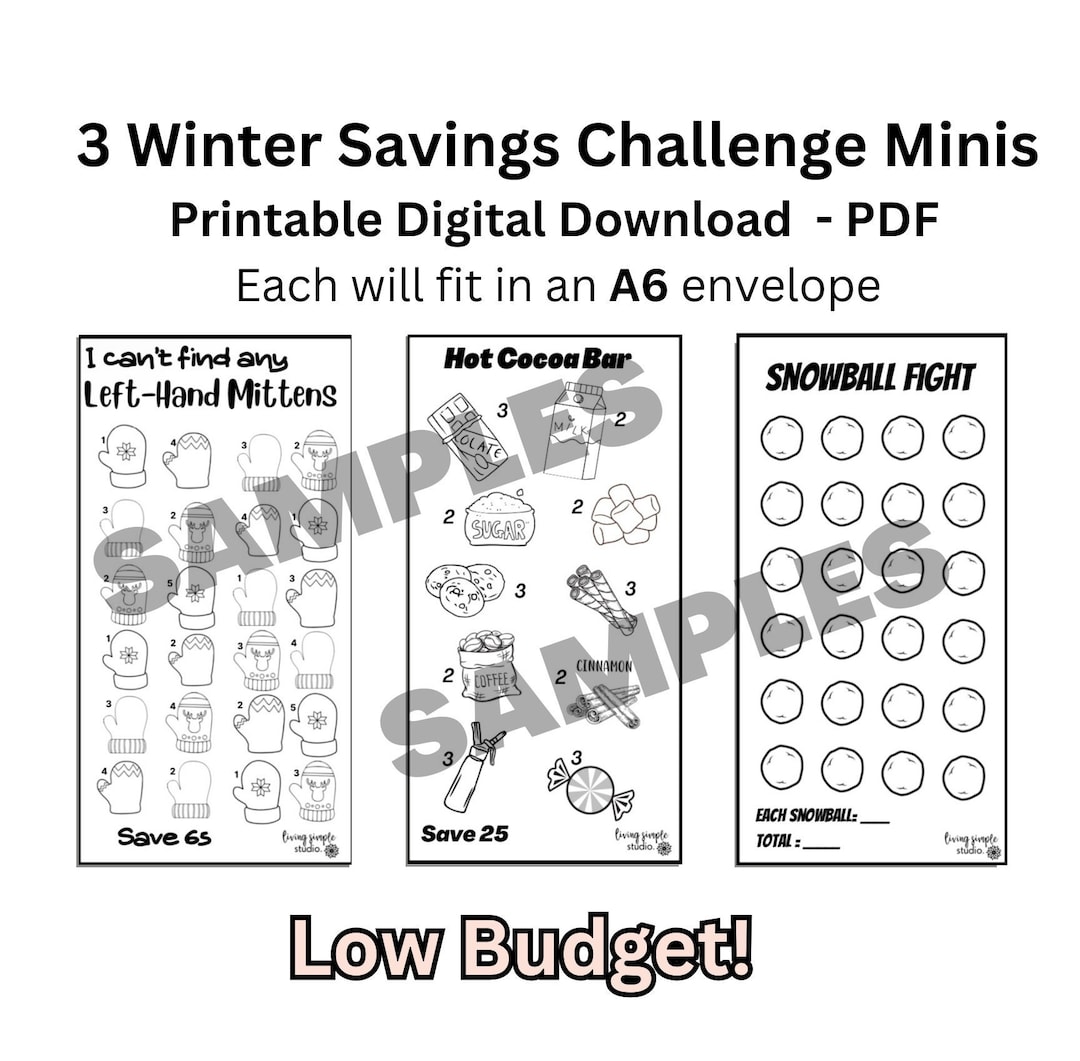 Printable A6 Winter Saving Challenges Set of 3 Mini Challenges Low ...