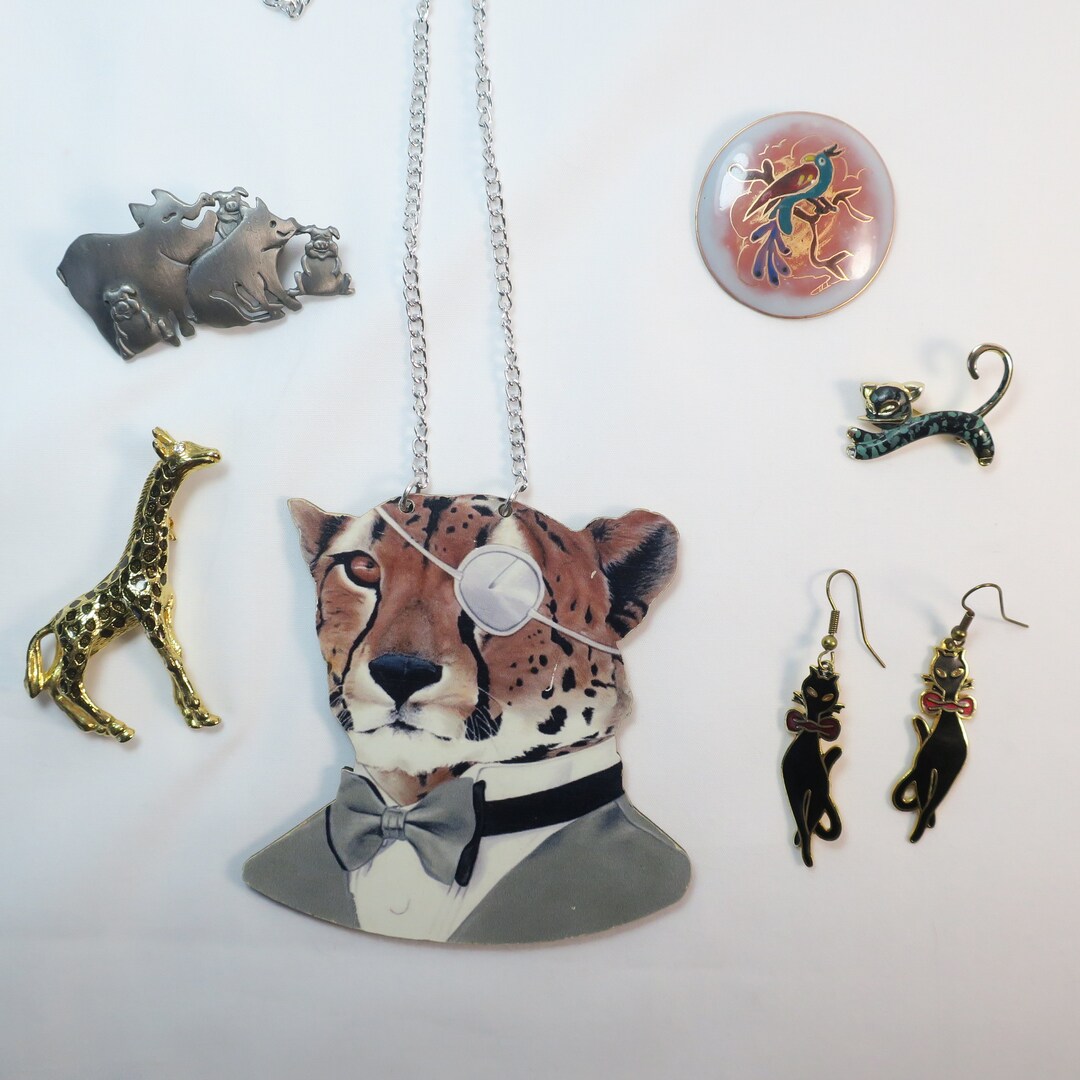 Vintage Modern Costume Jewelry Animals Pins Brooch Necklaces Lot of 6 ...