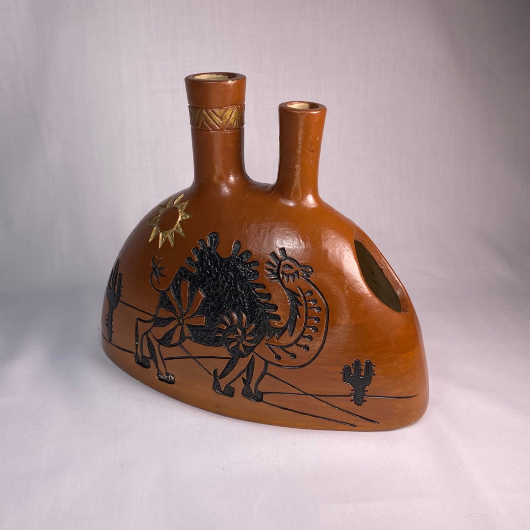 Vintage Japanese Pottery Vase, Desert Camel Scene, Double Tube - Etsy