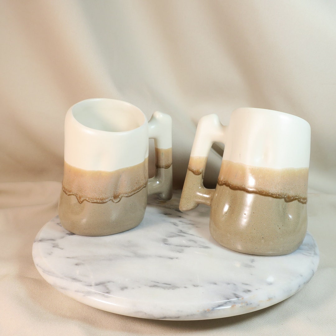 Vintage White Oak Pottery Large Slanted Mug Set - Etsy