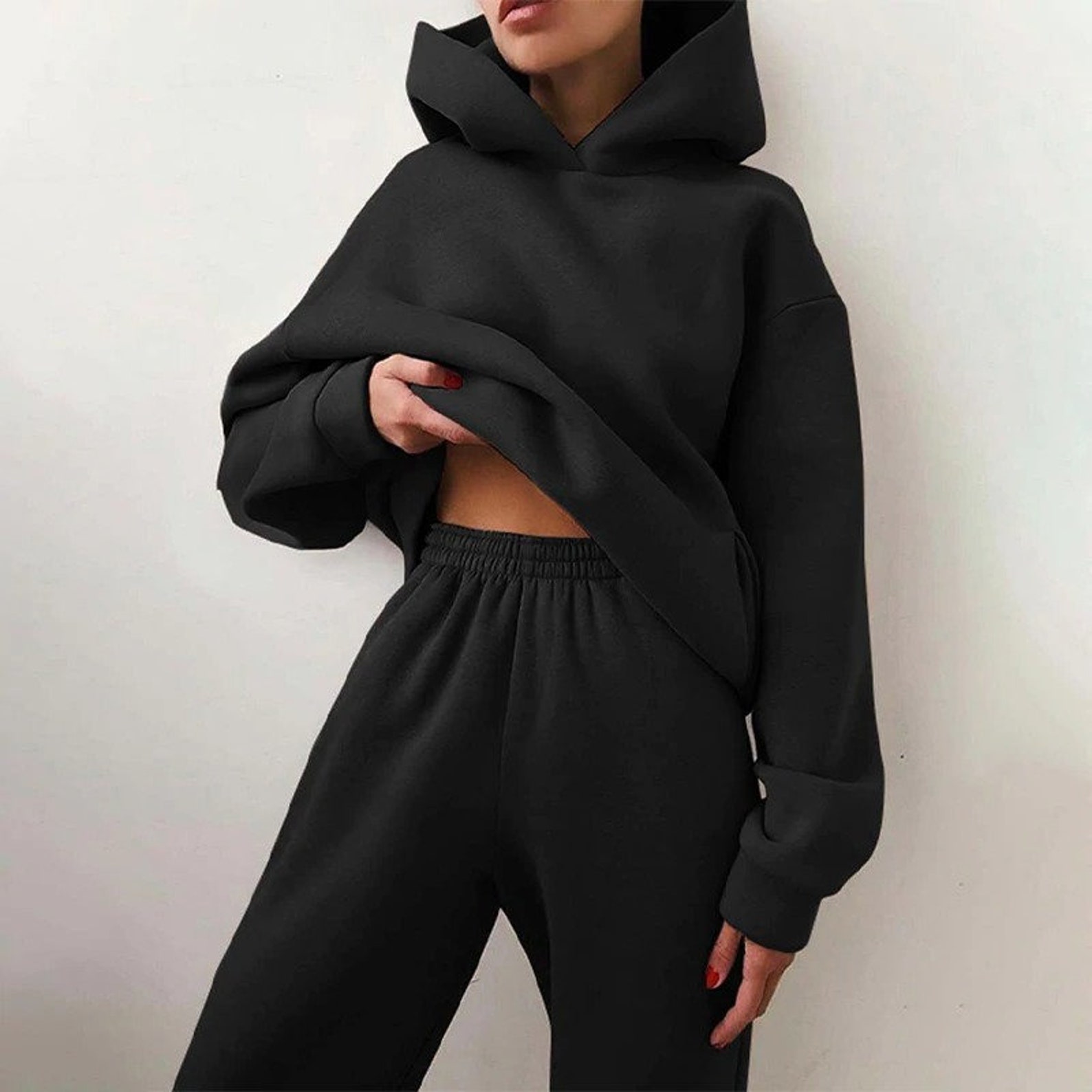 Cute Womens Tracksuit Set Oversized Hoodie Sport Pant Solid Etsy