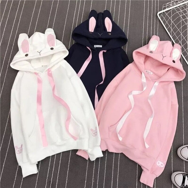 A Cute Bunny Hoodie Long Sleeve Rabbit Hoodie Lovely Female Etsy