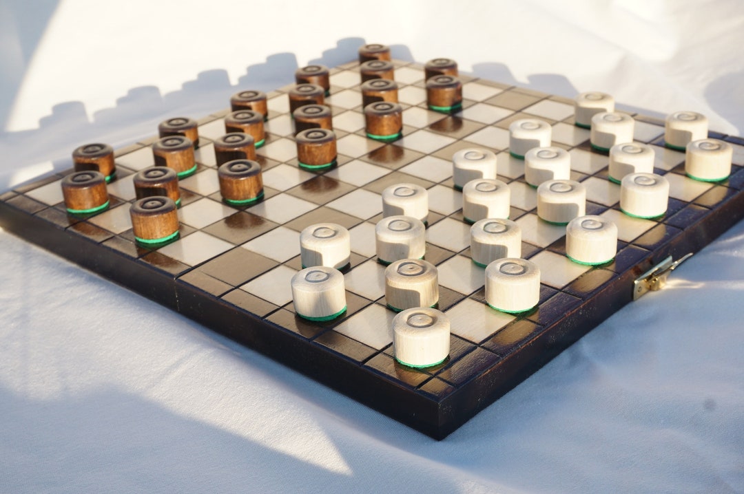 Personalized Small Wooden Checkers Set – Handcrafted Foldable Board ...