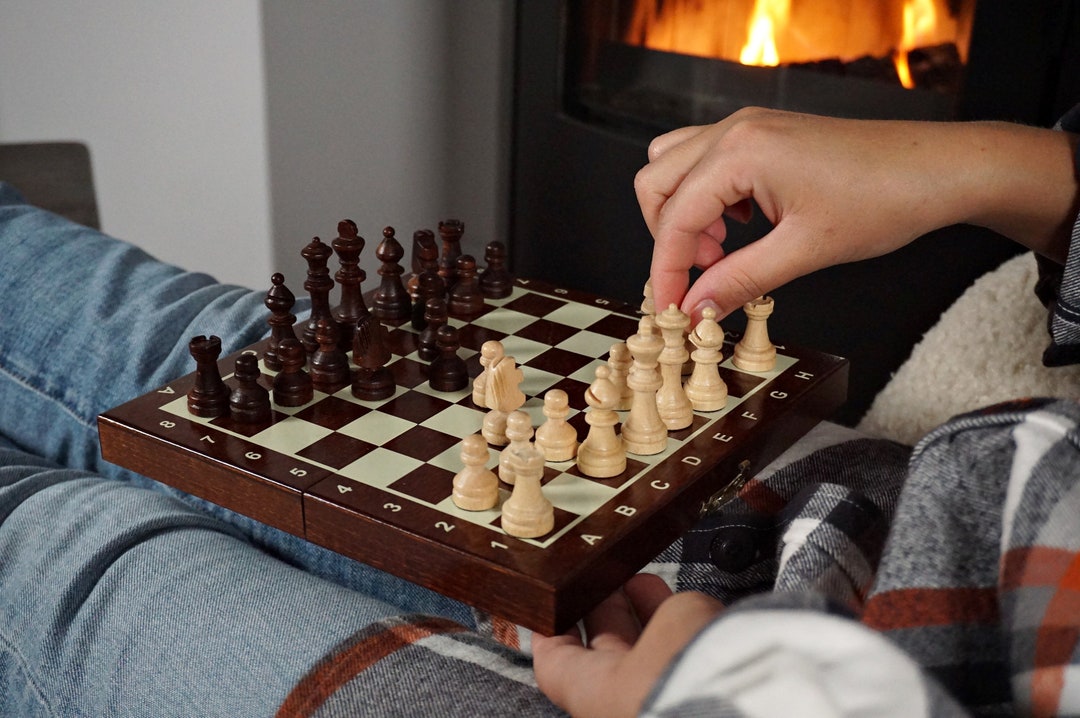 Personalized Magnetic Wooden Small Chess Set 8"(20cm), Travel Chess Set ...