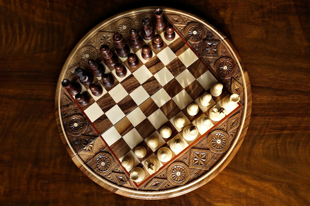 Personalized Hand-carved Round Wooden Chess Set – Unique Artisan Board ...