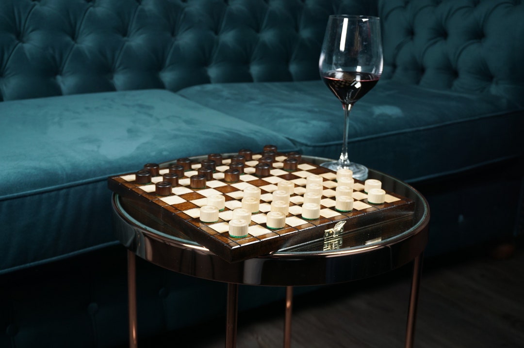 Personalized Small Wooden Checkers Set – Handcrafted Foldable Board ...