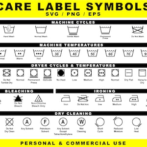 Laundry Symbols Clipart: Care Label Icons SVG, PNG, EPS (digital ...