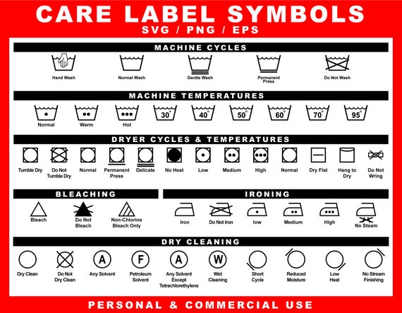 Care Label Clip Art Laundry Symbols Clipart SVG/EPS Textile | Etsy Canada