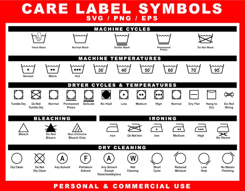 Laundry Symbols Clipart: Care Label Icons SVG, PNG, EPS (digital ...