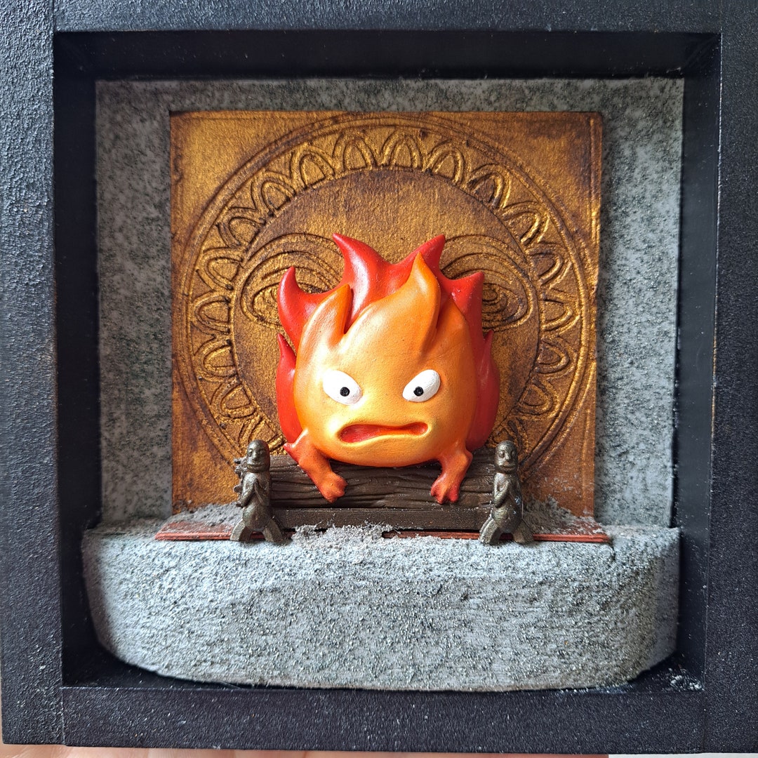 Calcifer Miniature Fan Art, Howl's Moving Castle Box Frame, Miniature ...