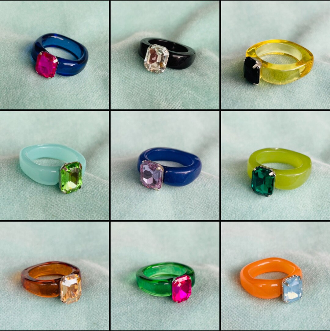 Rainbow Gemstone Color Block Rings - Etsy