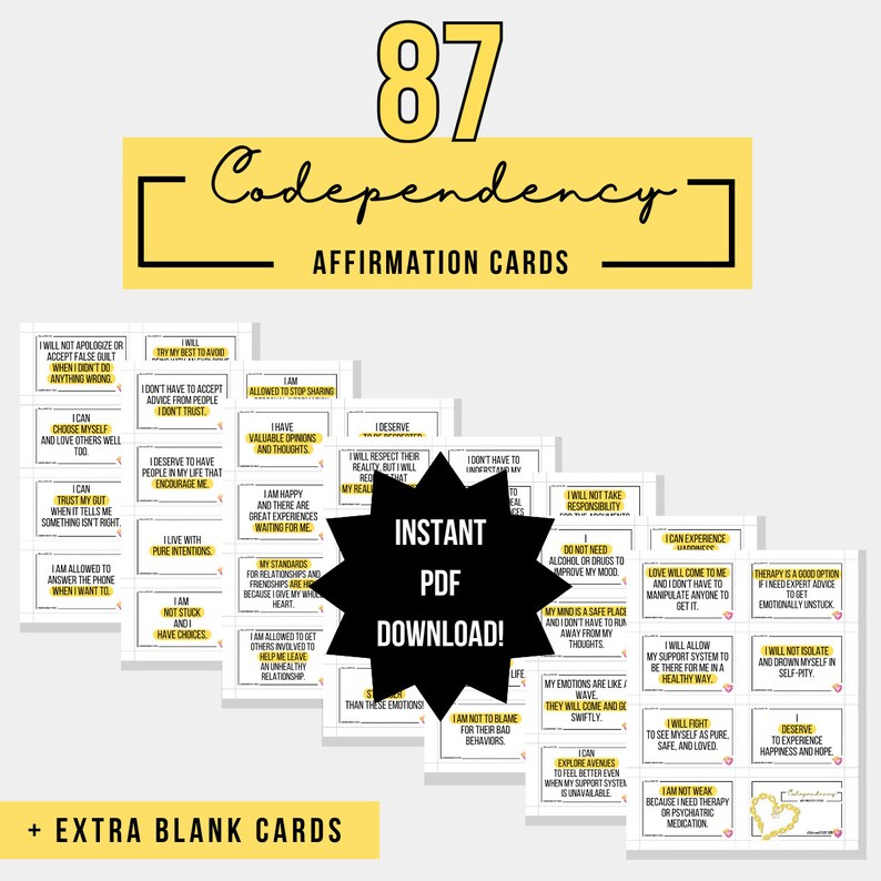 87 Codependency Affirmation Cards Printable, Affirmation Cards Digital, Vision Board Printables ...