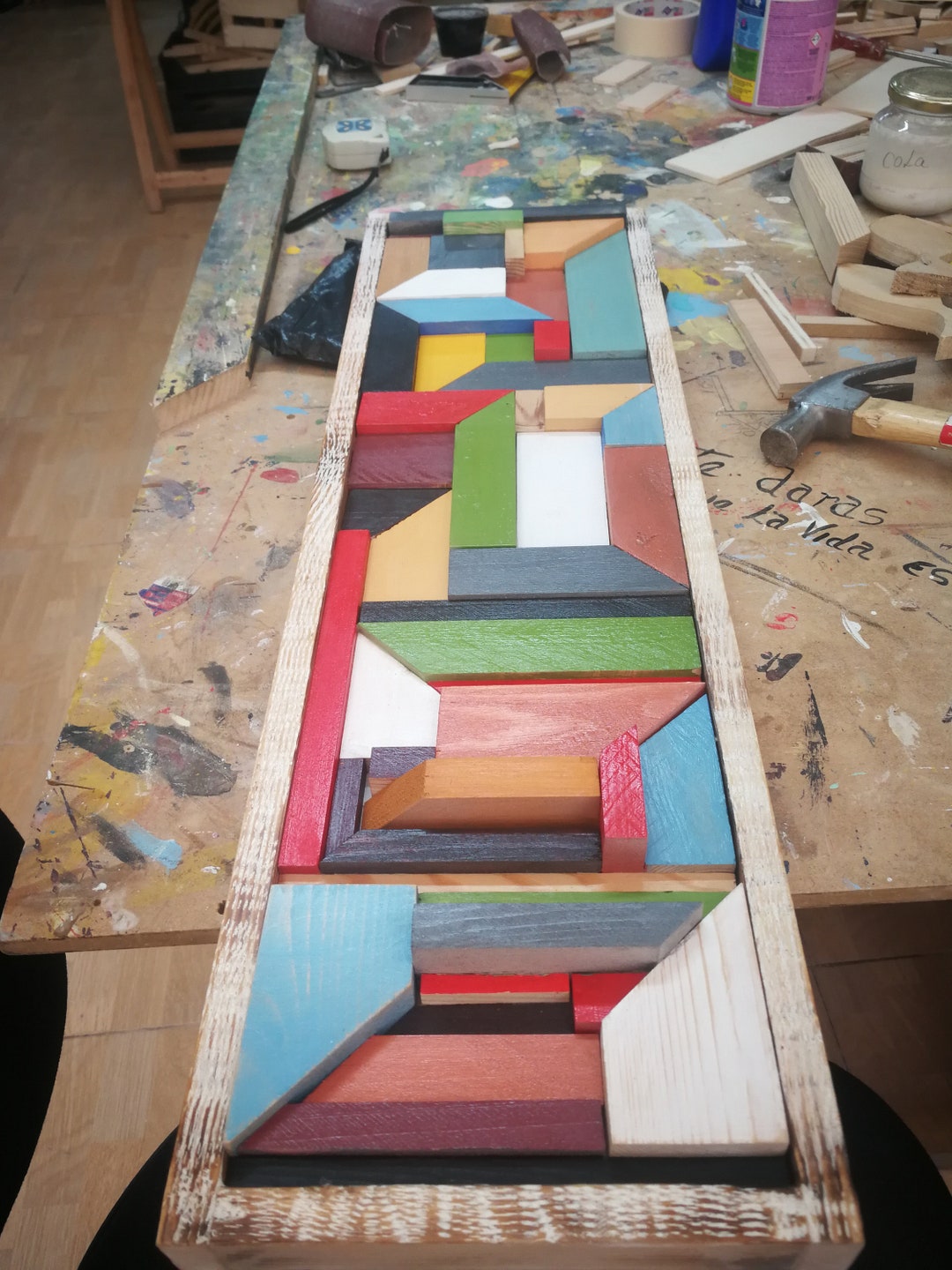 Vertical Painting, Geometric, Wood Art Manuel Arteaga, Embossed Wood ...