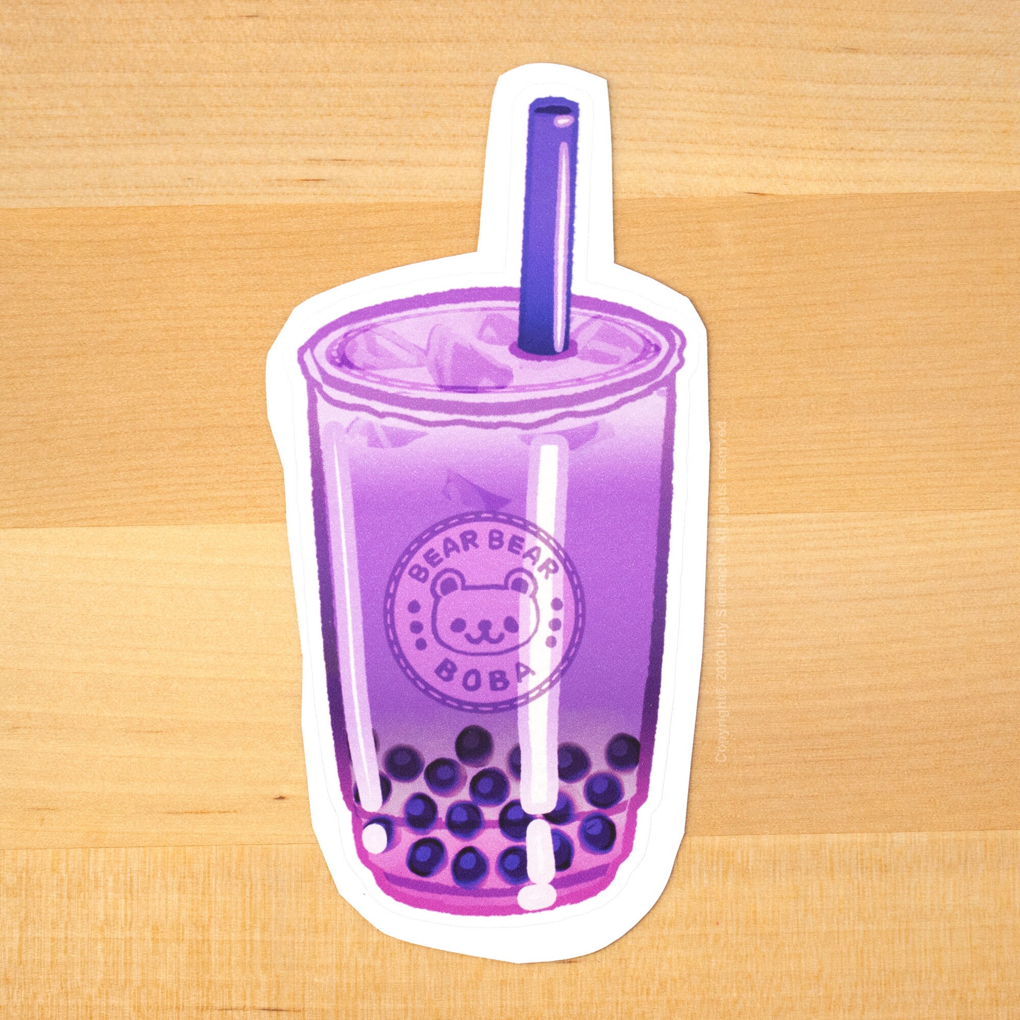 Cute Bear Bear Boba Purple Bubble Tea Sticker | Etsy